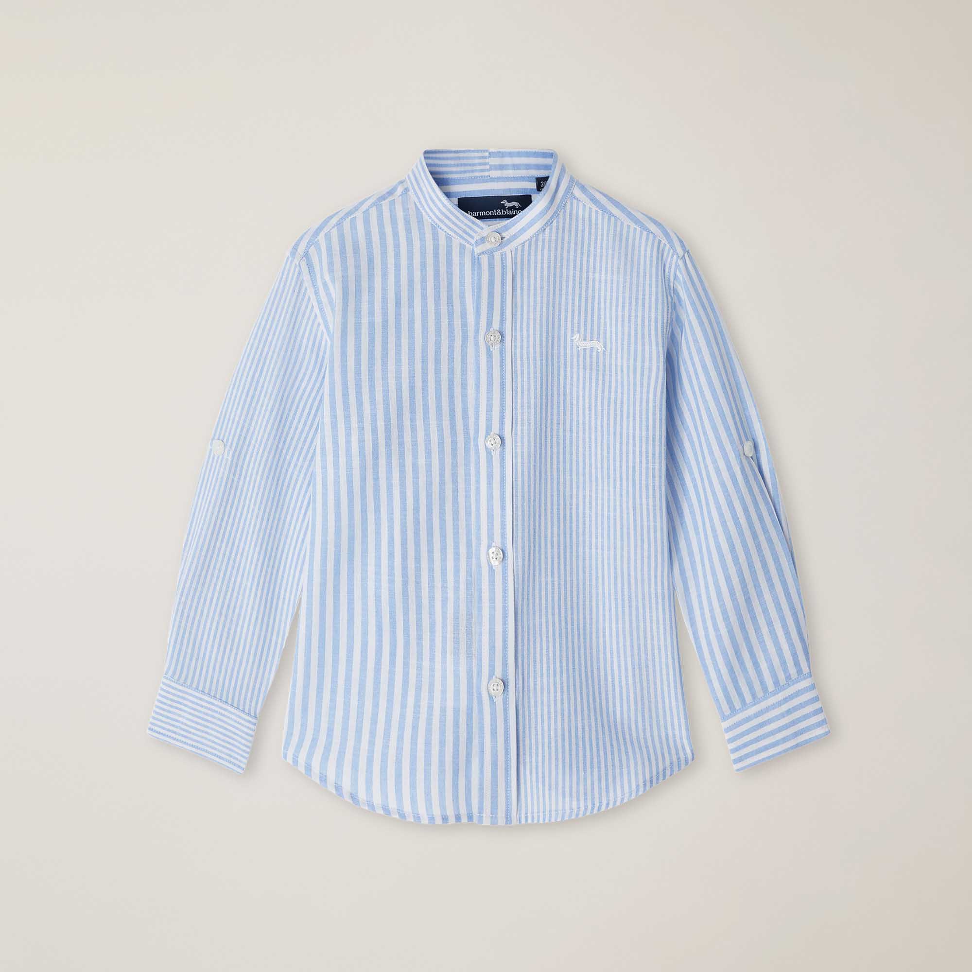 Chemise rayée en lin avec broderie teckel