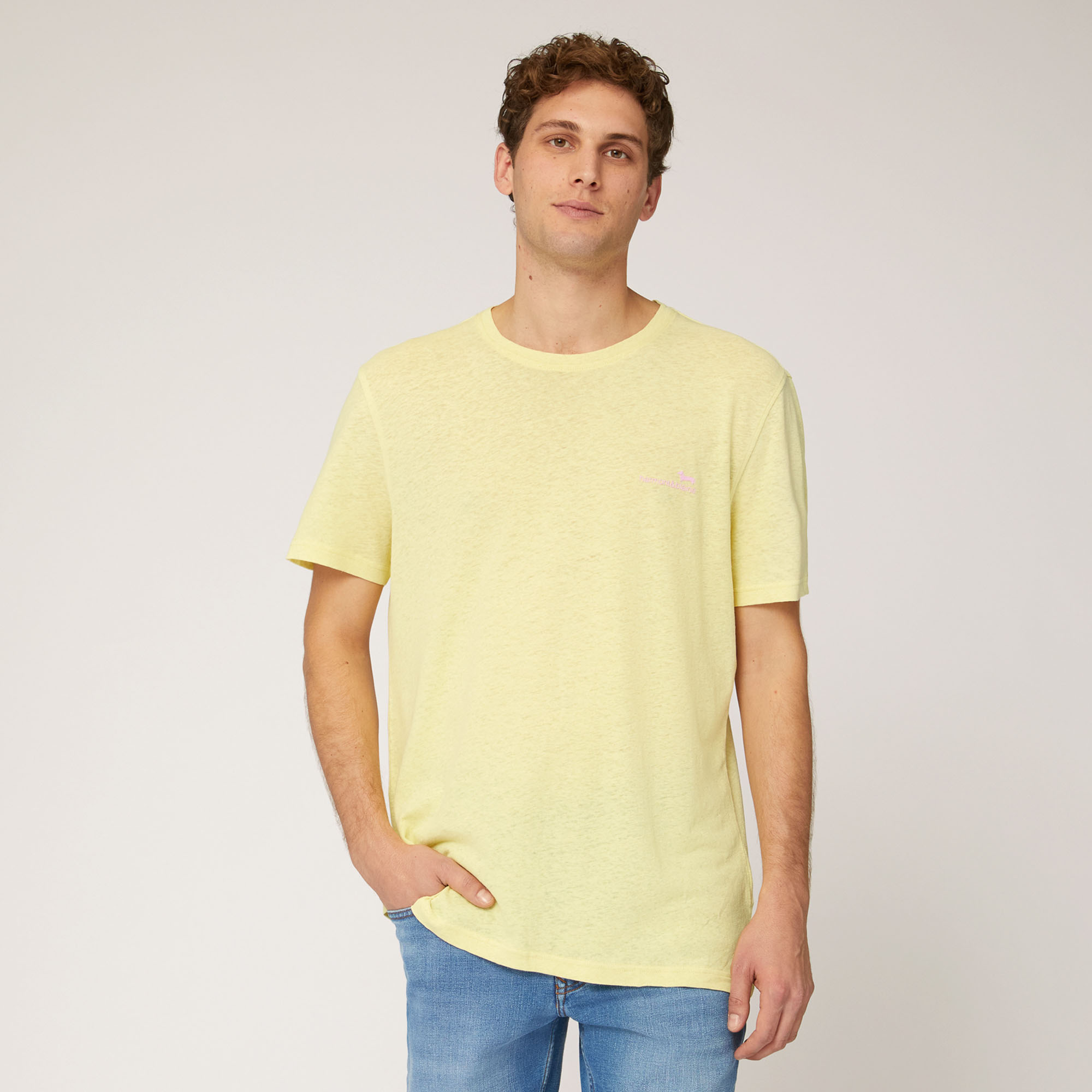Linen and Cotton T-Shirt in Light Yellow: Luxury Italian T-Shirts ...