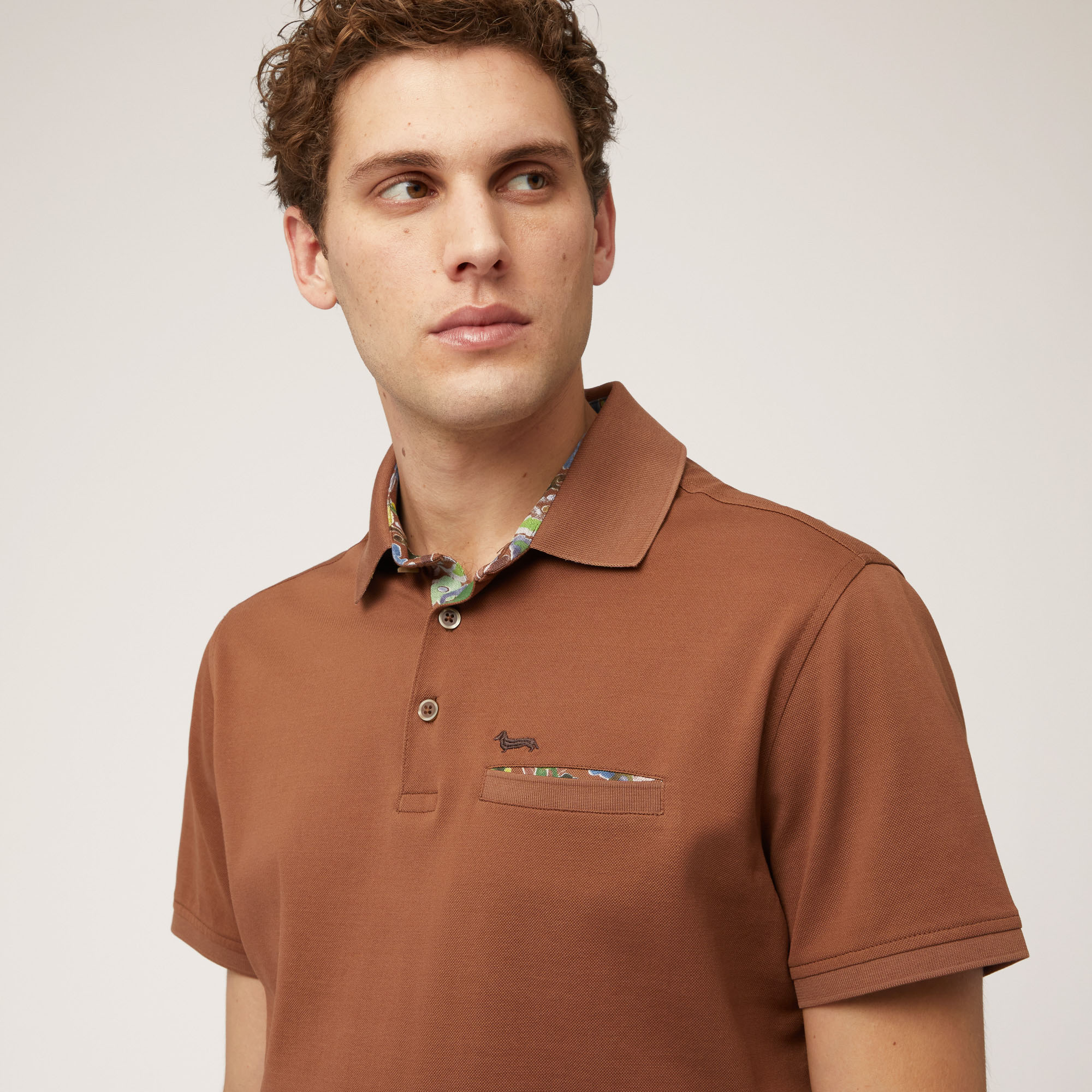 Polo with Printed Details in Brown: Luxury Italian Polo Shirts ...