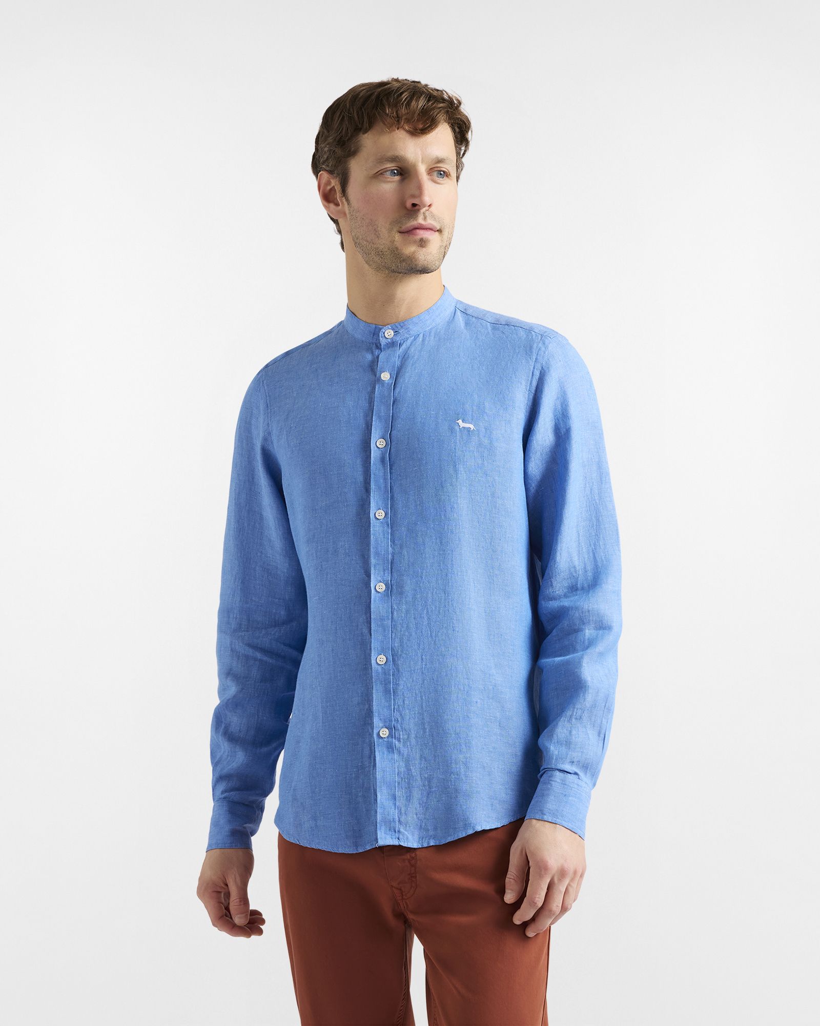 Linen shirt with mandarin collar