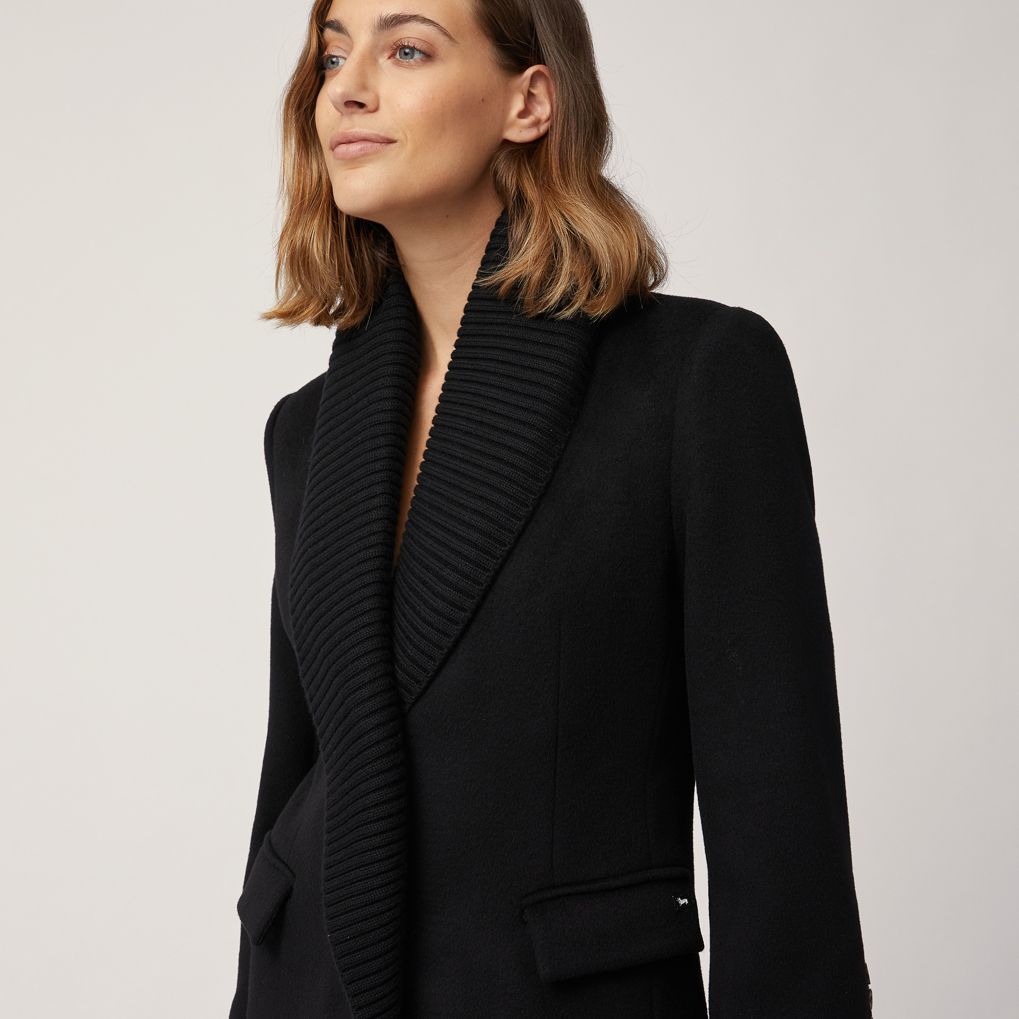 Coat with Ribbed Collar