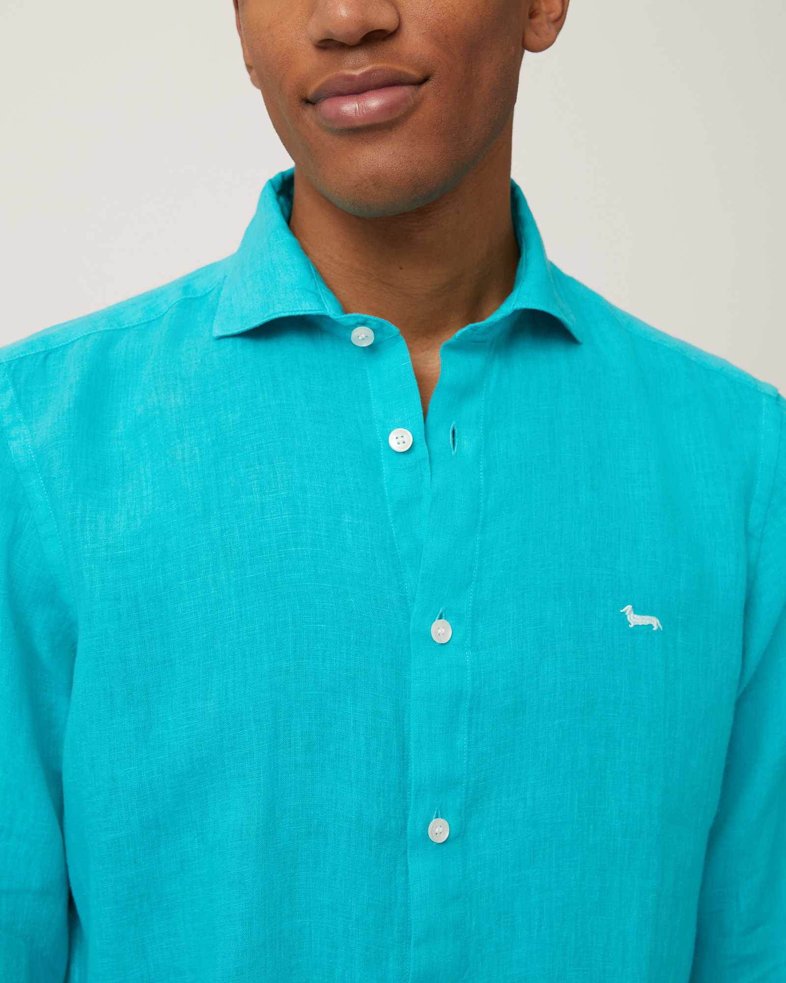 Camisa de puro lino en Turquesa: Camisas de Lujo | Harmont&Blaine®
