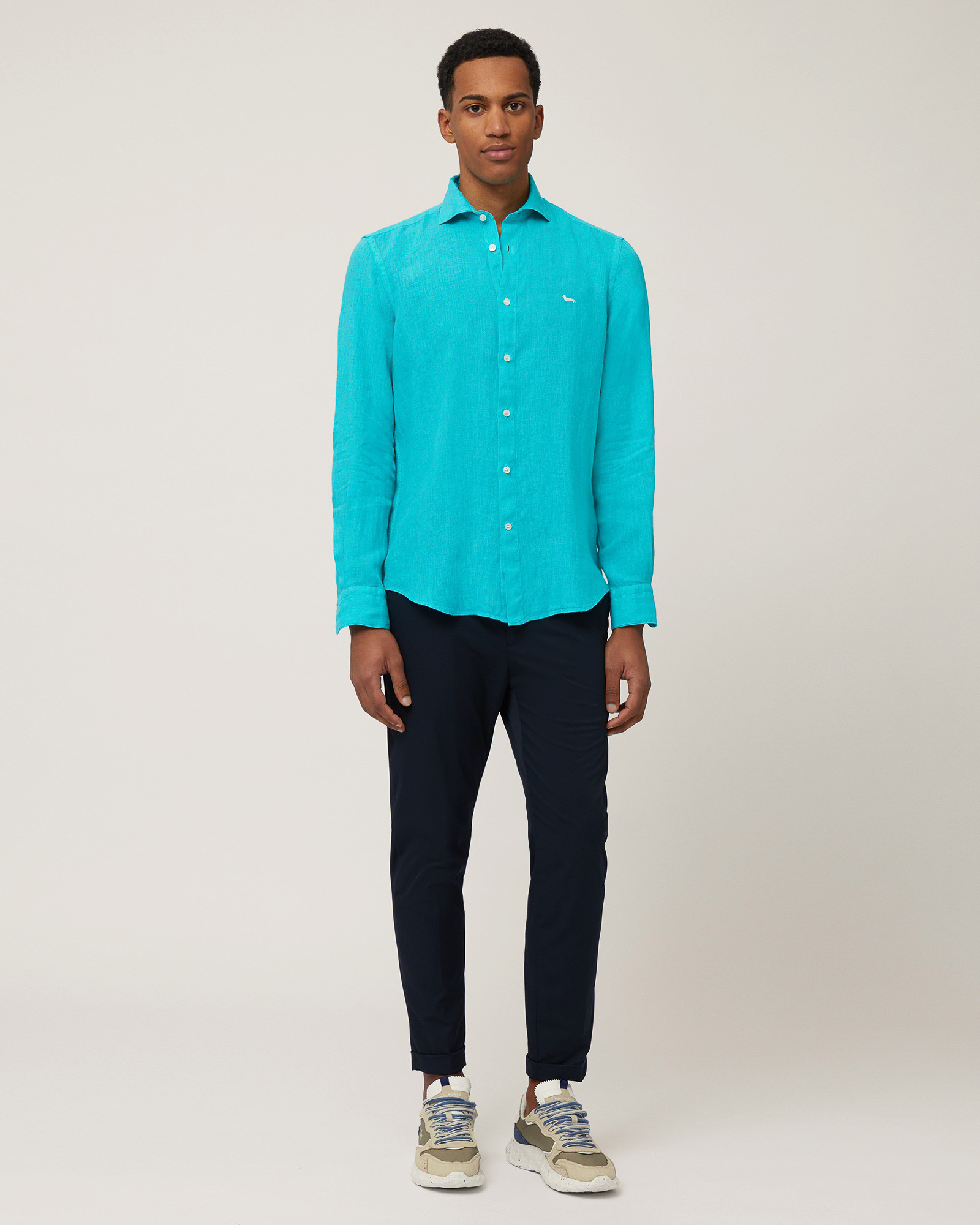 Camisa de puro lino en Turquesa: Camisas de Lujo | Harmont&Blaine®